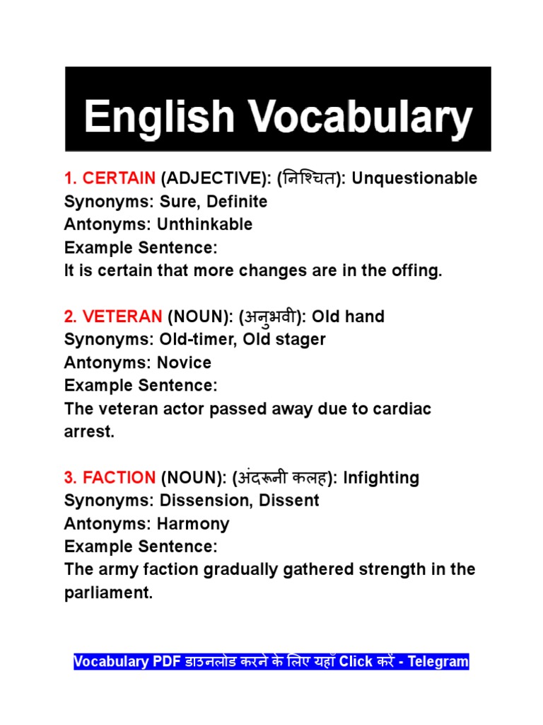 English Vocabulary Part 3 Pdf