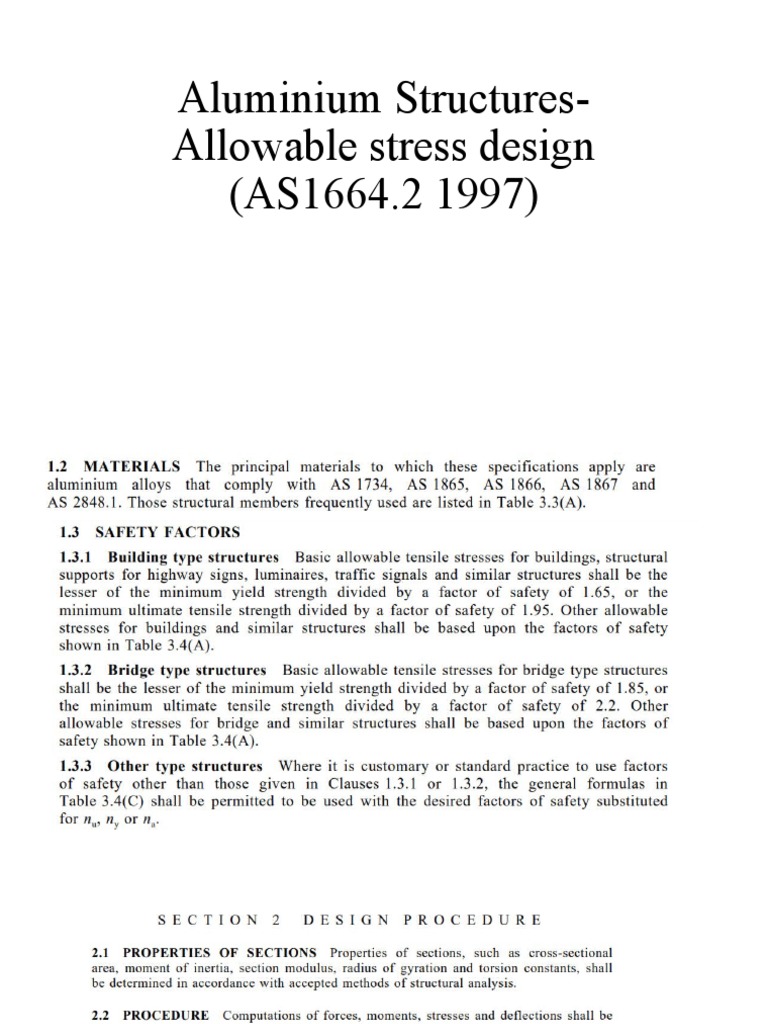 AS1664.2 Aluminum Structures Allowable Stress Design | PDF