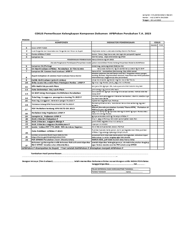 Ceklis APBP Perubahan 2023 | PDF