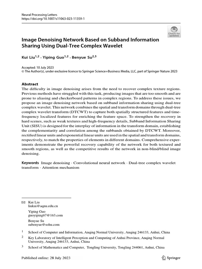 Image Denoising Network Based On Subband Information Sharing Using Dual-Tree Complex Wavelet ...