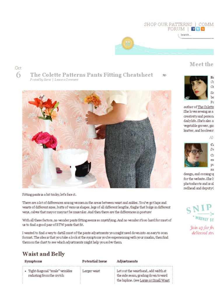 Colette Pants Fitting Cheat Sheet | PDF | Seam (Sewing) | Fashion