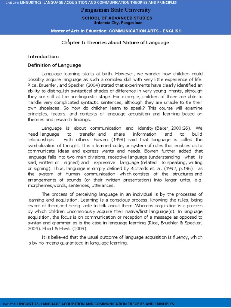 CAE 211 Chapter I Theories About Nature of Language | Download Free PDF ...