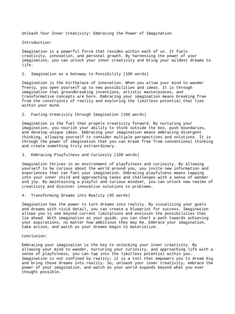 Unleash Your Inner Creativity - Embracing the Power of Imagination ...