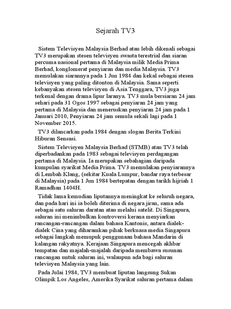 Karangan Media Massa-Sejarah TV3 (2022) | PDF