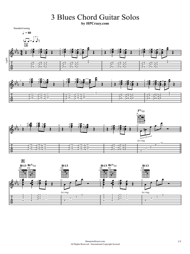 3 Blues Chord Guitar Solos | PDF | Musical Techniques | String Instruments