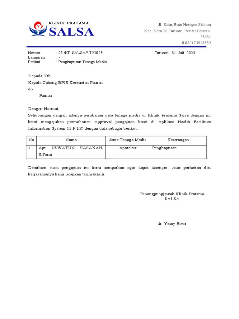 Surat Approval Penghapusan Nakes | PDF