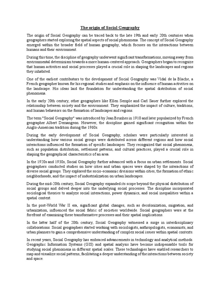 The Origin of Social Geography | PDF