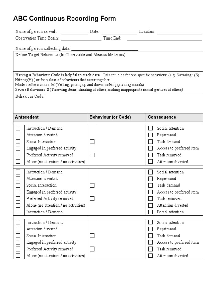 ABC Continuous Recording Model | PDF | Attention | Psychological Concepts