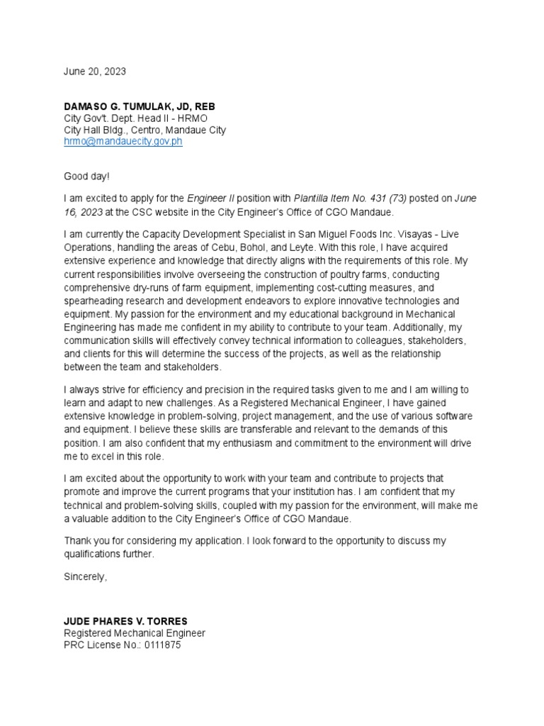 Engineer II Application - Jude Torres | PDF | Career & Growth | Business