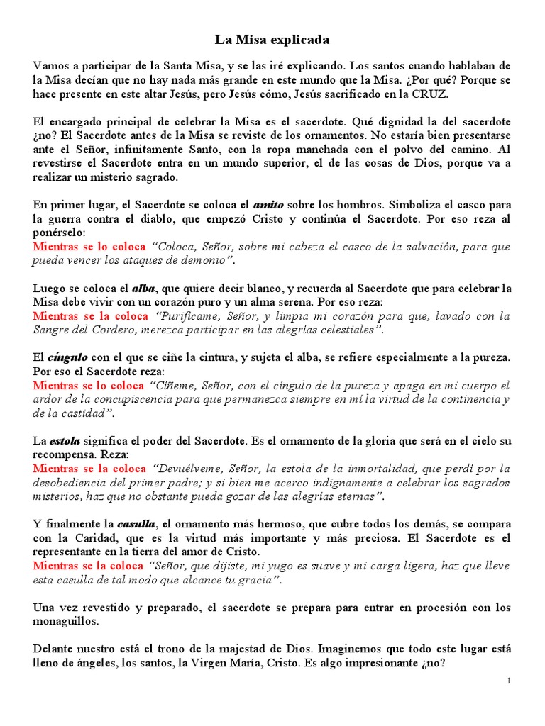La Misa Explicada | Descargar gratis PDF | eucaristía | Misa (liturgia)