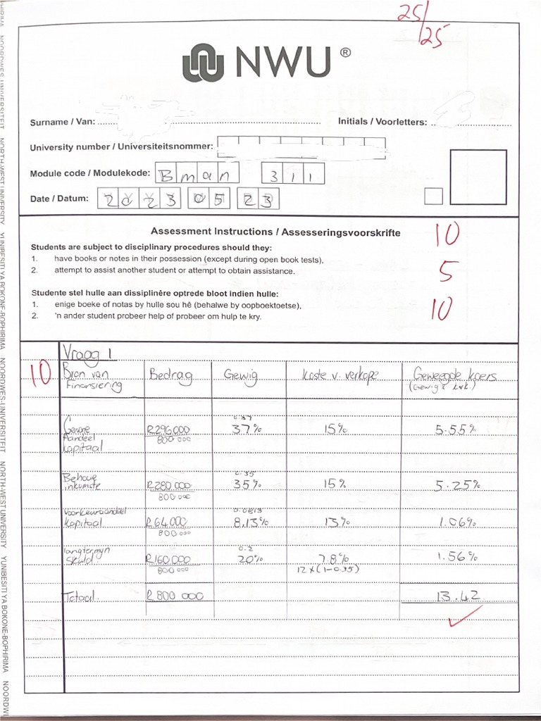 NWU BMAN311 Test 2 Answers | PDF