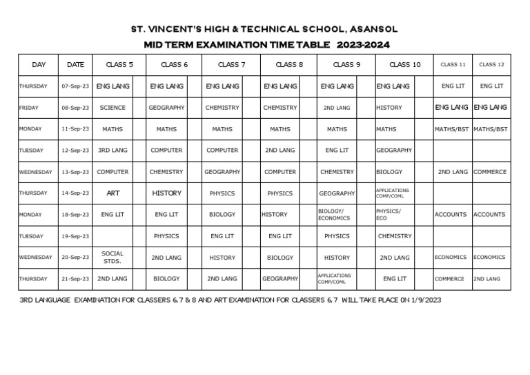 Mid Term Time Table 2023 | PDF