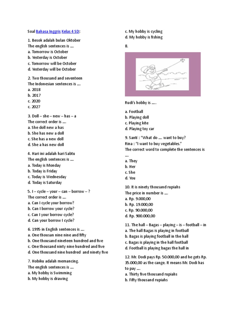Soal Bahasa Inggris Kelas 4 Semester 2 | PDF
