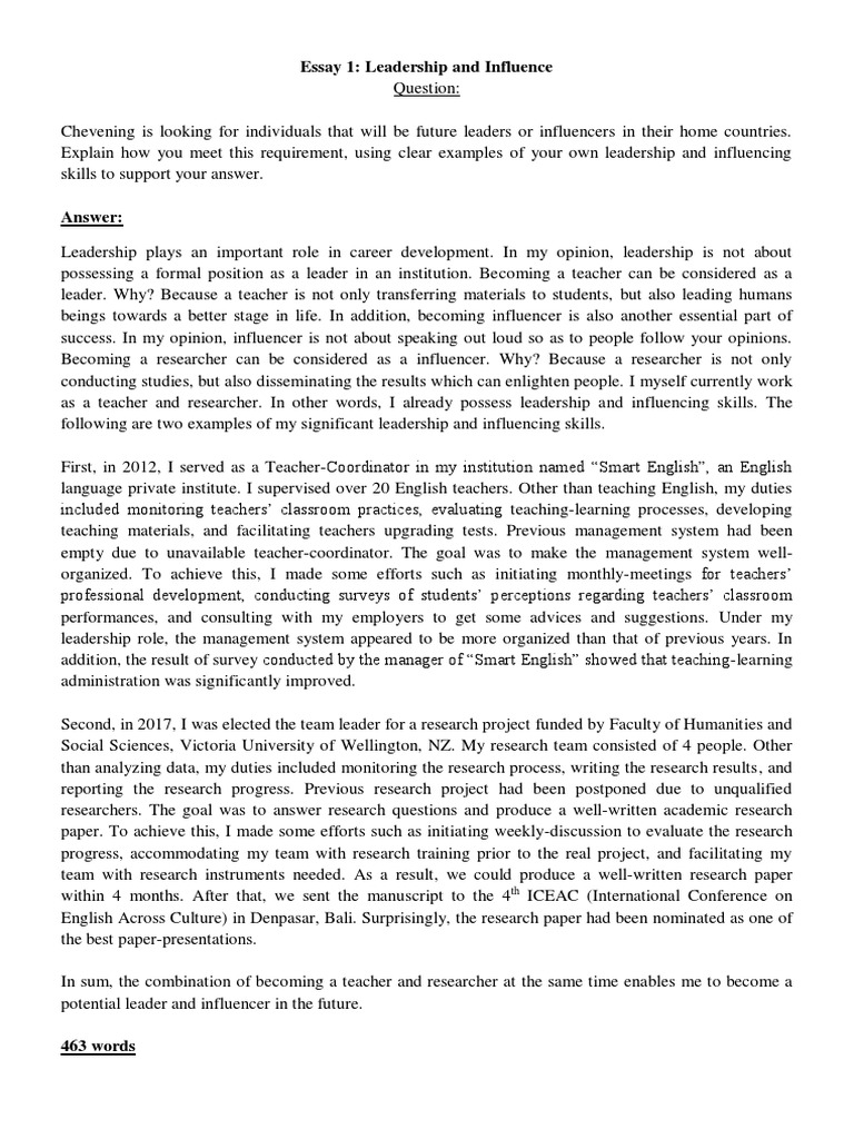 Chevening Essay 1 Andri | PDF