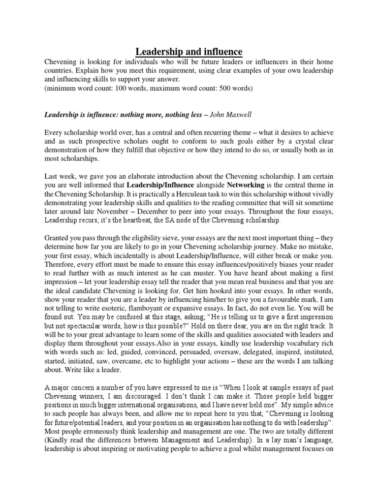 Chevening (ALL FOUR) Essays | PDF | Leadership | Sales