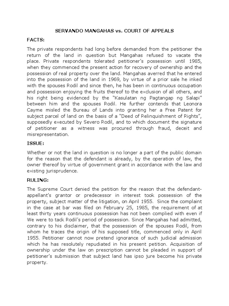 Land Ownership Dispute: Mangahas Case | PDF