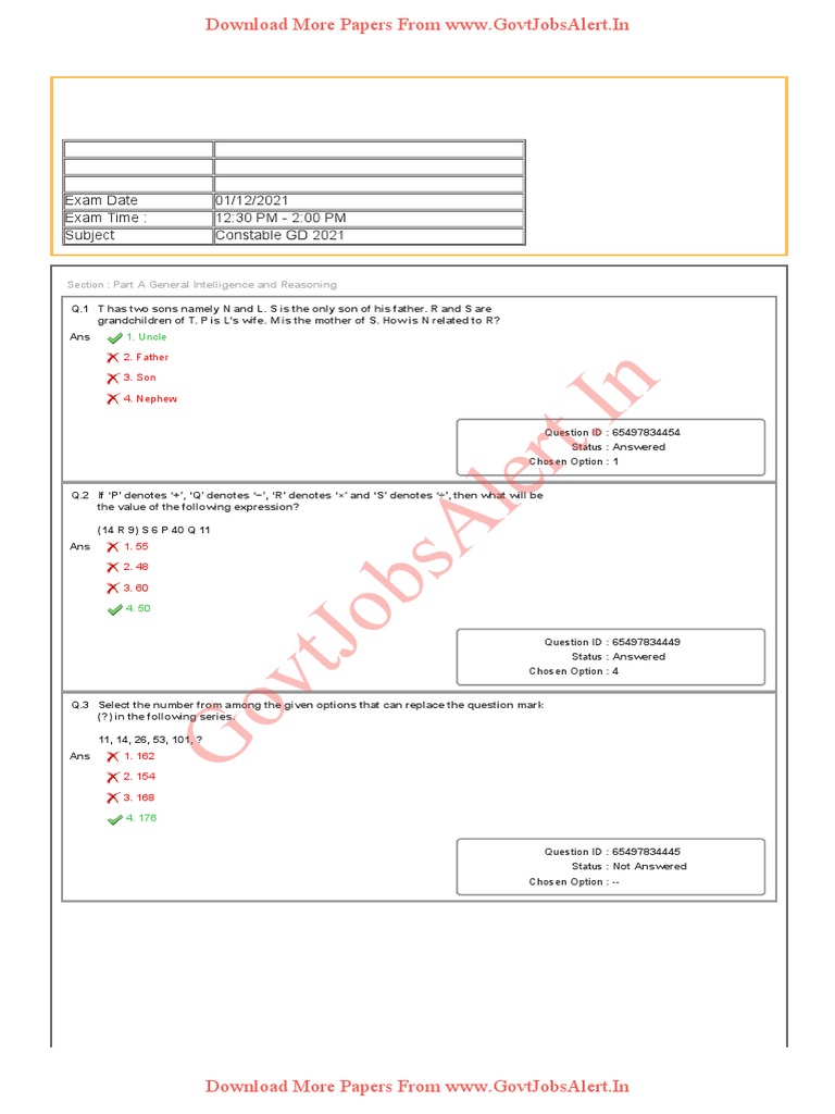 SSC GD Paper 2021 in English Set 37 | PDF