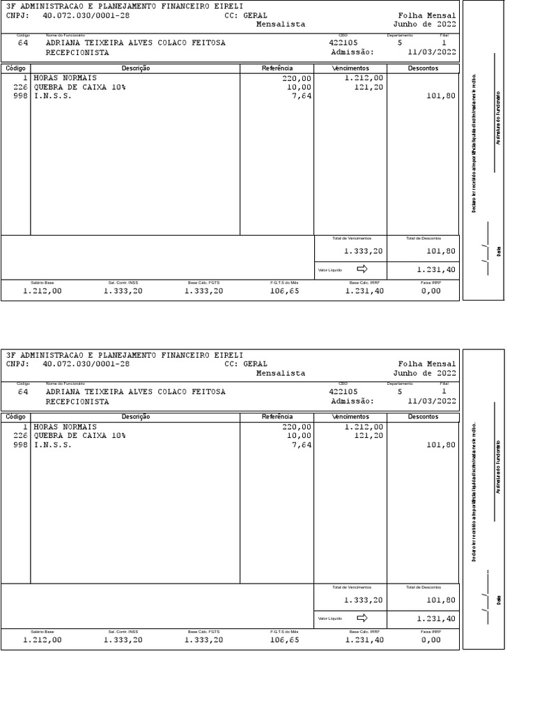 Contra Check - Mês 06.2022 | PDF