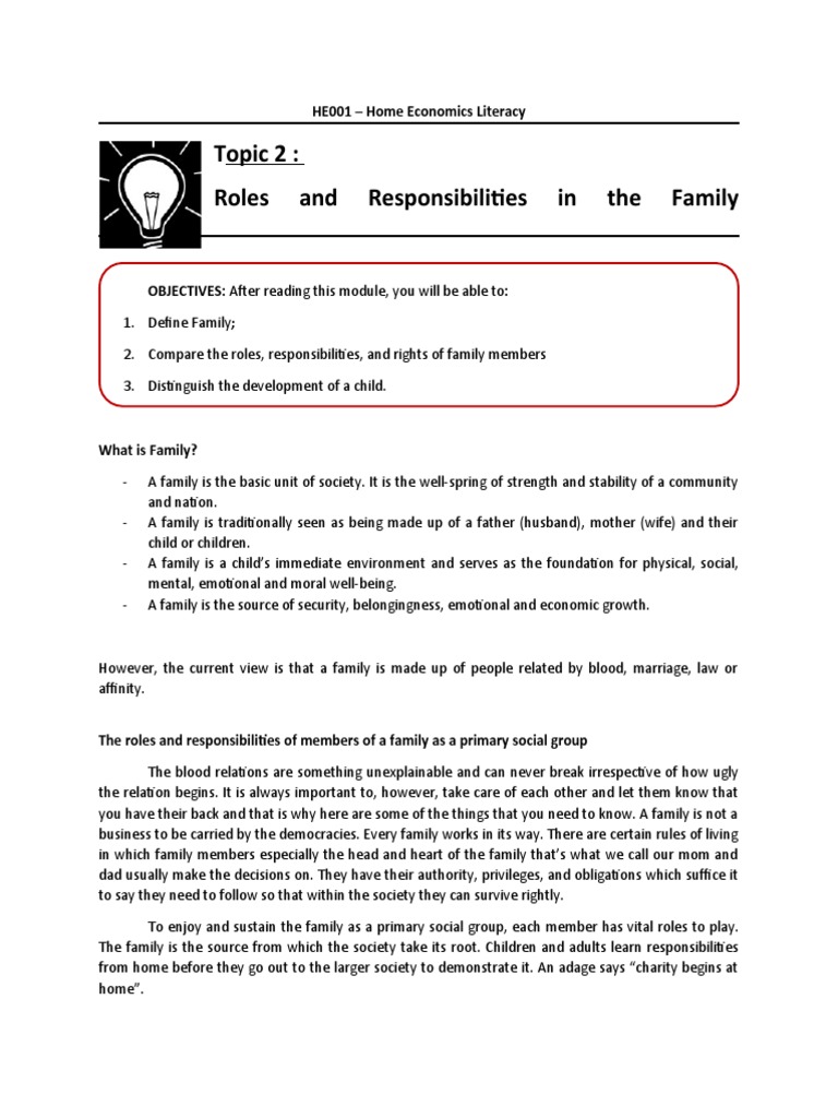 Topic 2-Roles and Responsibilities in The Family | PDF | Child ...