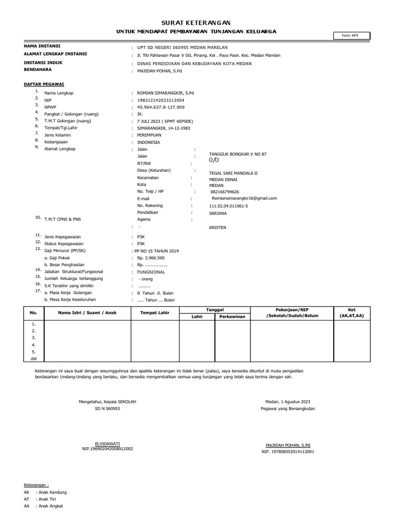 Form Kp4 Form Model C Form Keluarga P3k Romian Pdf