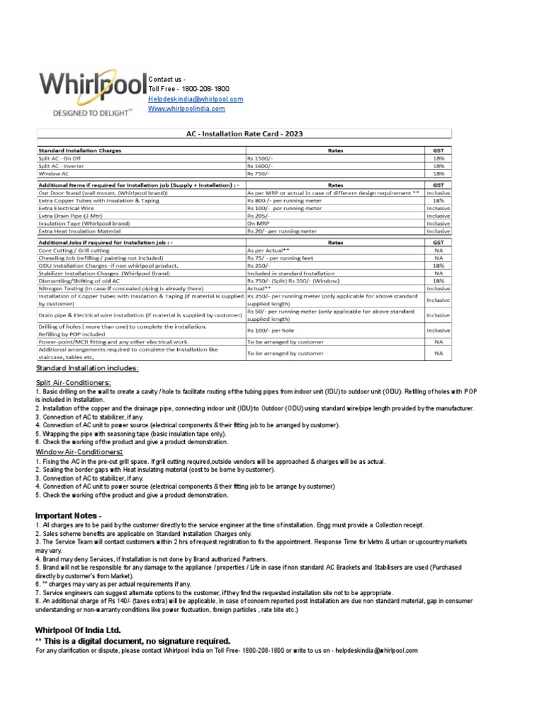 AC Installation Rate Card 2023 | PDF | Pipe (Fluid Conveyance) | Air ...