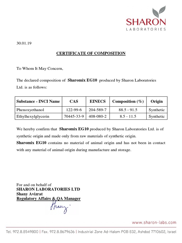 Sharomix EG10 - Composition - Origin - 30.01.19 | PDF