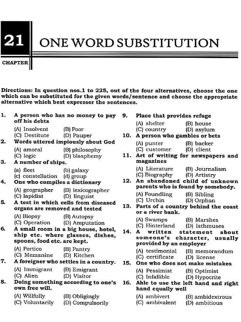 200+ One Word Substitutions | PDF