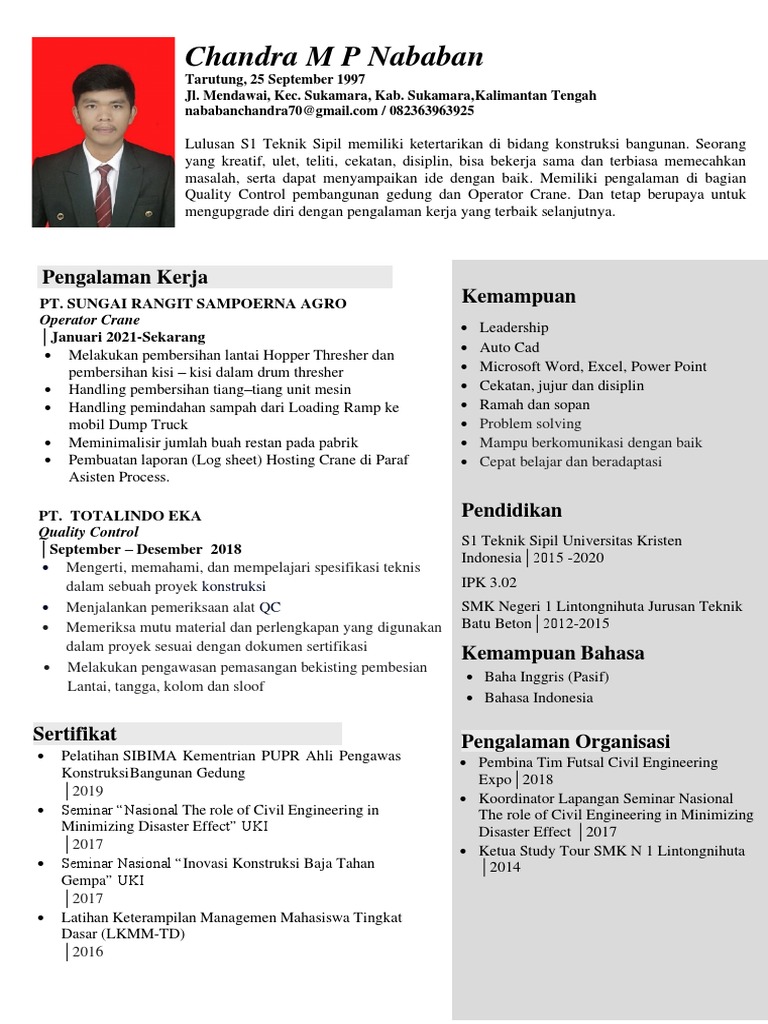 CV Lengkap Chandra MP Nababan | PDF