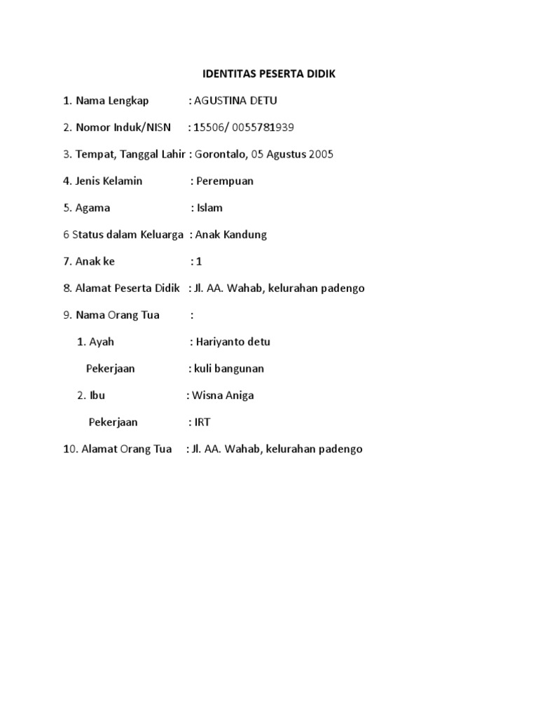 Biodata Xii Ipa 2 | PDF