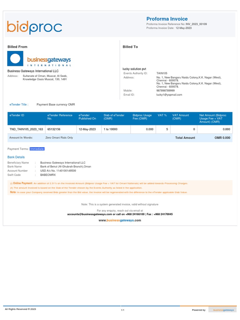 Proforma Invoice | PDF | Legal Tender | Oman