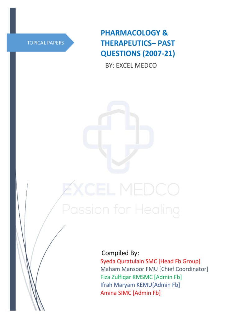 Pharmacology Past Questions (2007-21) | PDF | Bioavailability | Asthma