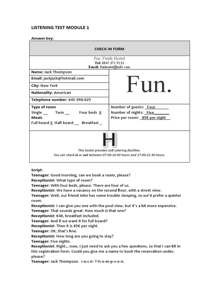 Listening Tests Modules 1 2 3 Answer Key | PDF