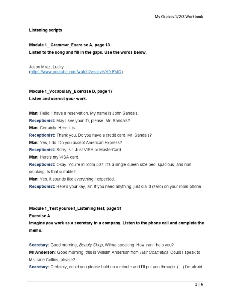Workbook Listening Script | PDF
