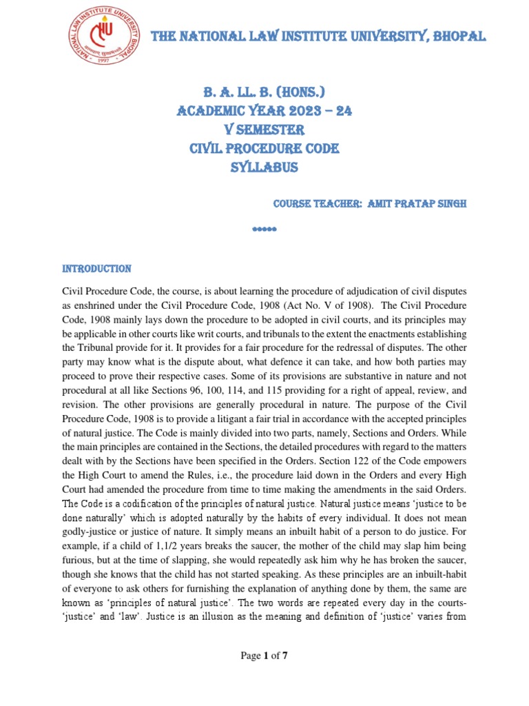 Syllabus - CPC - July 2023 | PDF | Lawsuit | Judgment (Law)