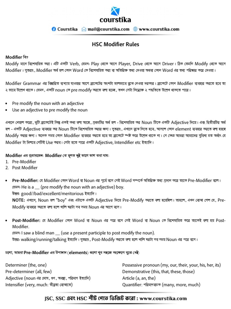 Modifier Rules | PDF | Adverb | Verb