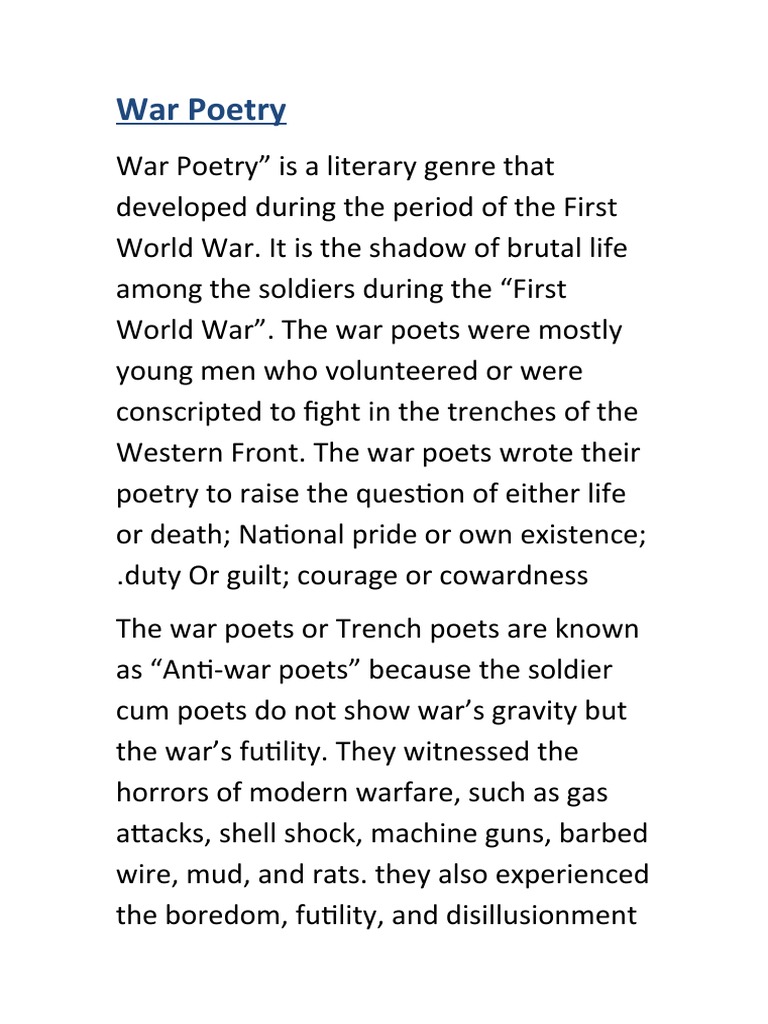 War Poetry | PDF | Poetry | General Fiction