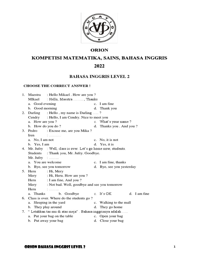 Bahasa Inggris Level 2 ORION | PDF