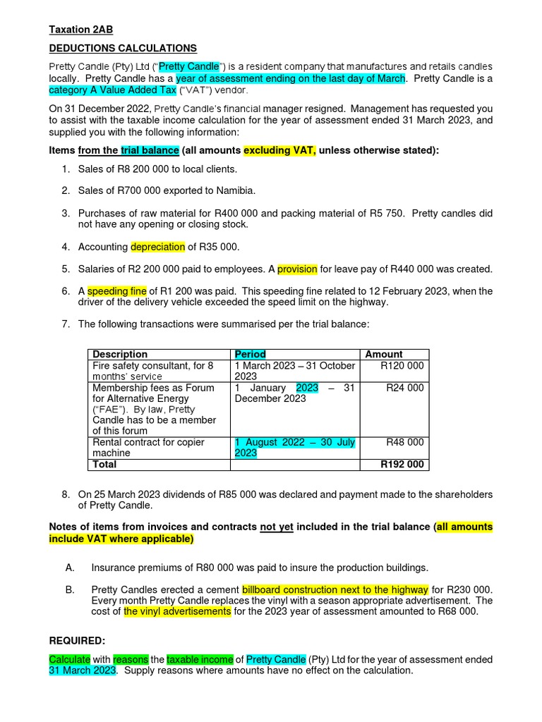 General Deductions Practical Class (Final) - Lecture 1 Only | PDF