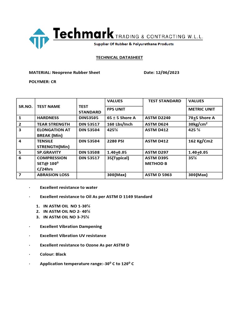 Neoprene Rubber Sheet Specs | PDF