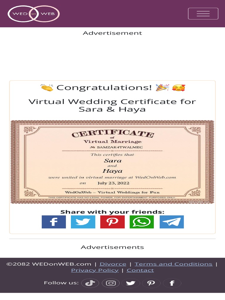 Virtual Marriage Certificate for Fun | PDF