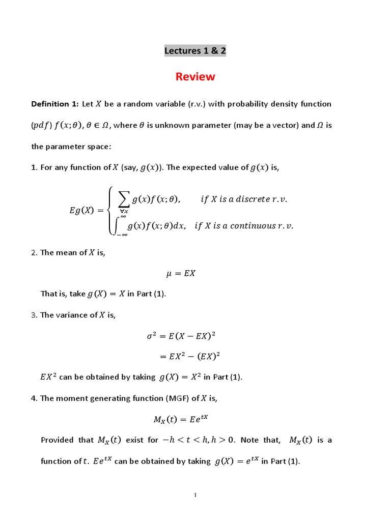 234-Lectures 1 2 | PDF | Expected Value | Variance