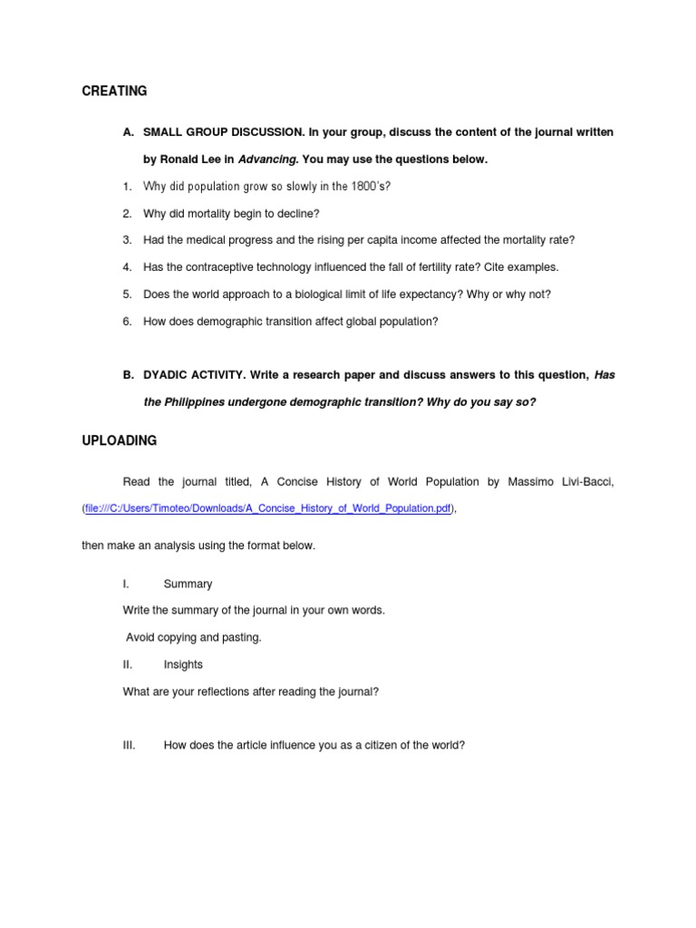 TCWD Week 13 The Global Demography Activities | PDF