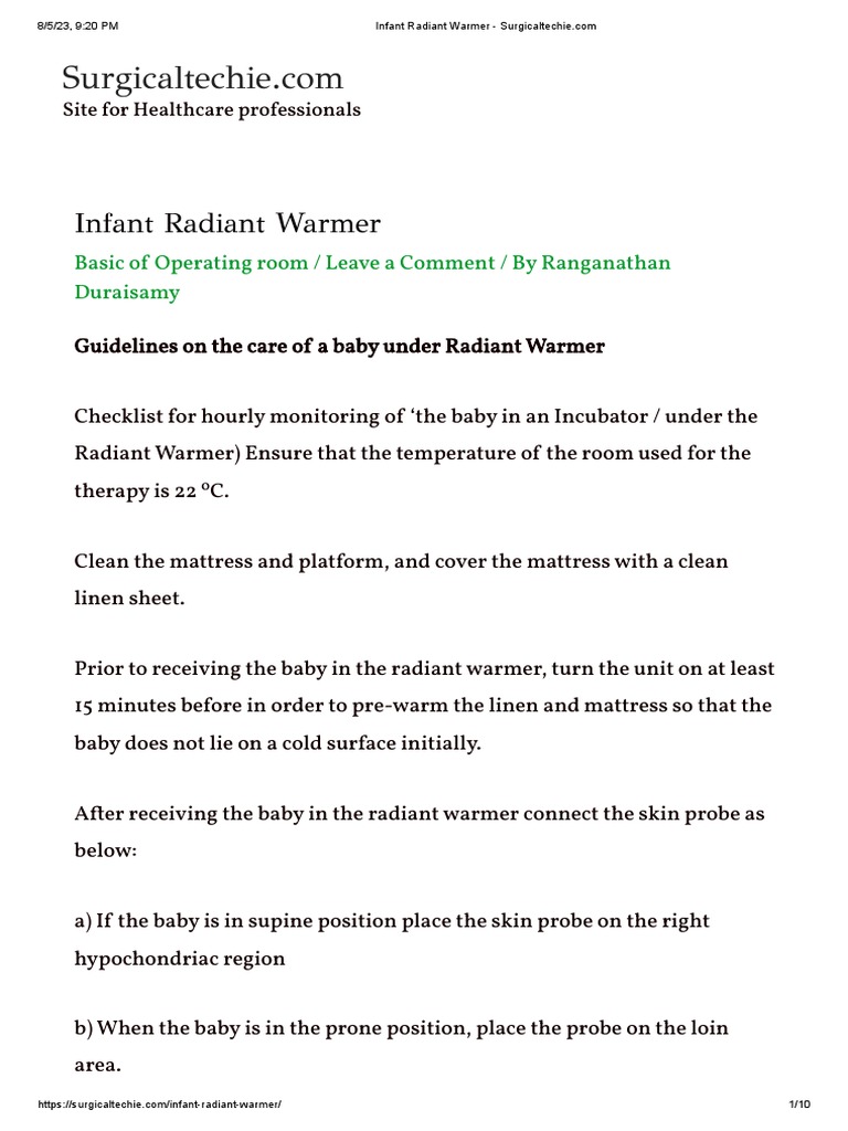 Infant Radiant Warmer | PDF | Thermoregulation