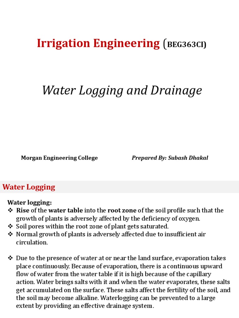 Chapter - 7 - Water - Logging and Drainage | PDF | Water | Soil