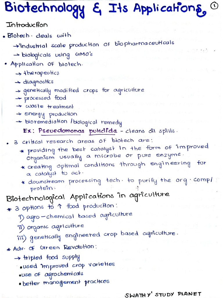 Biotechnology and Its Applications Notes | PDF