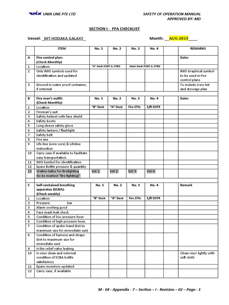 FOR ER - M04 - App 07-FFA Check List (R02) | PDF | Pump | Valve