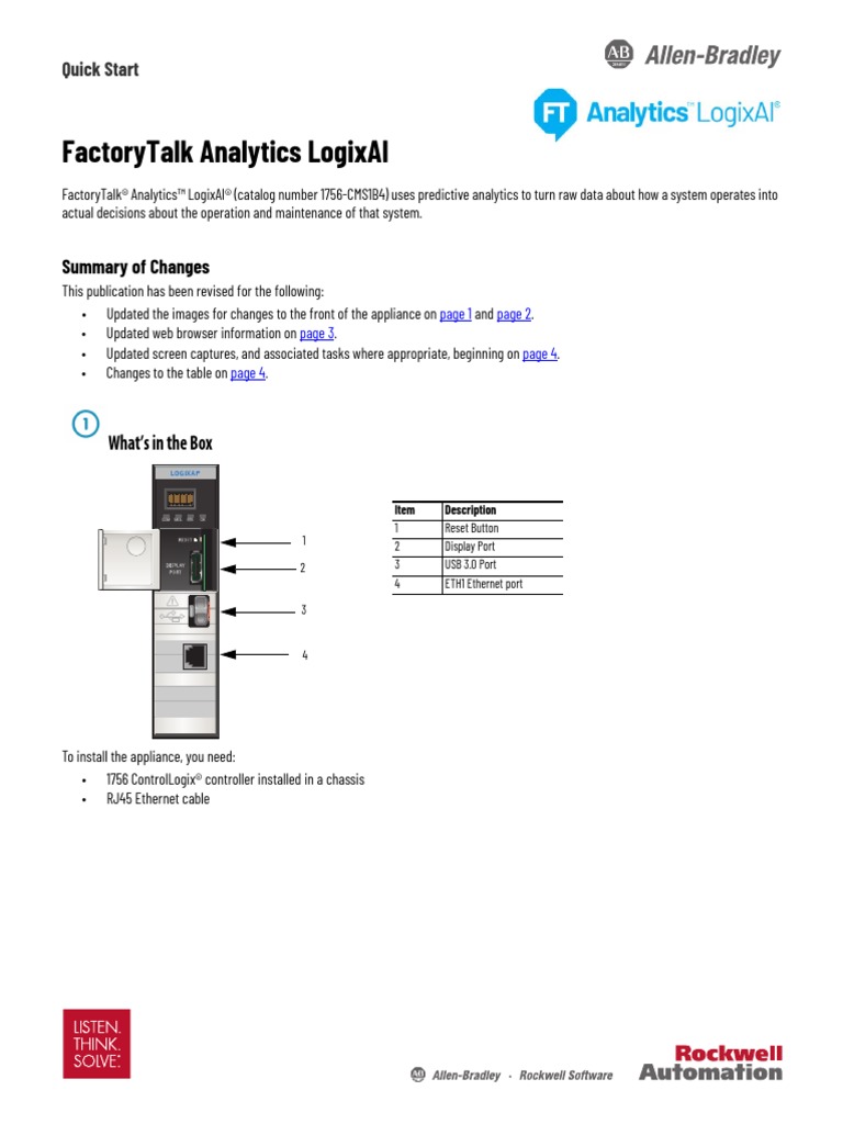 Factorytalk Analytics Logixai: Summary of Changes | PDF