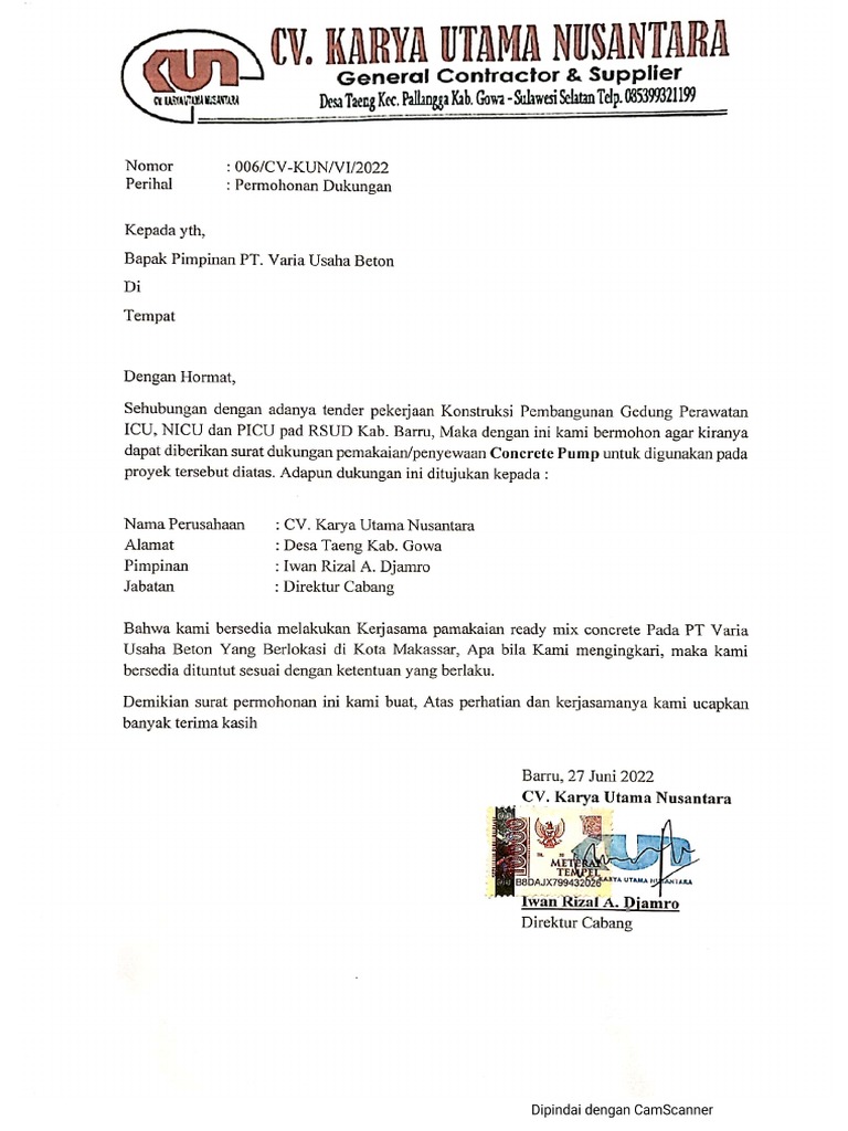 Surat Permohonan Dukungan | PDF