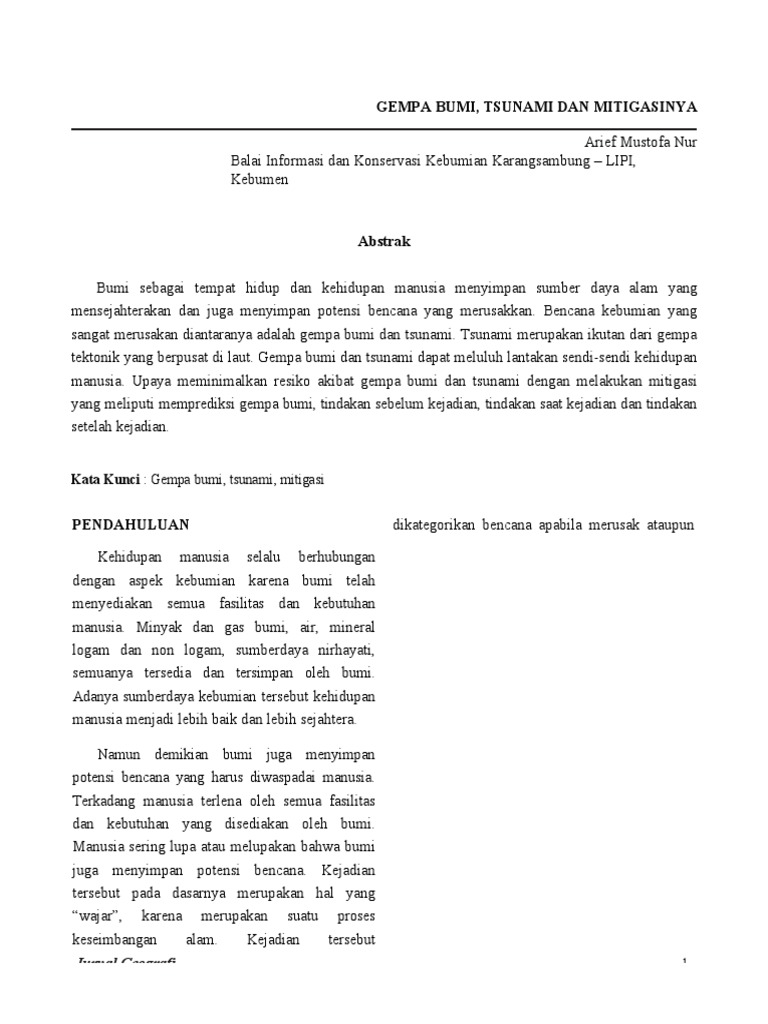 Gempa Bumi, Tsunami Dan Mitigasinya | PDF