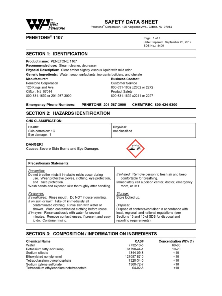 Penetone 1107 SDS | Download Free PDF | Toxicity | Water